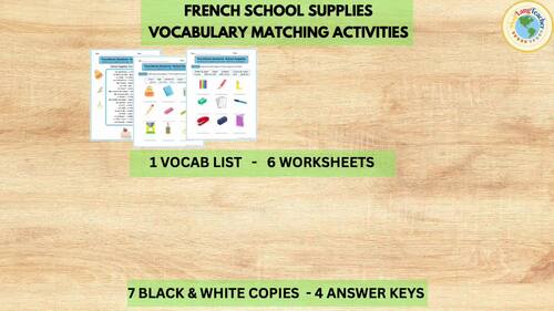 French School Supplies Matching Worksheets Beginner Vocab Practice ...