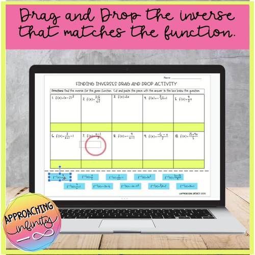 Finding Inverses Digital Drag and Drop and Worksheet by Approaching Infinity