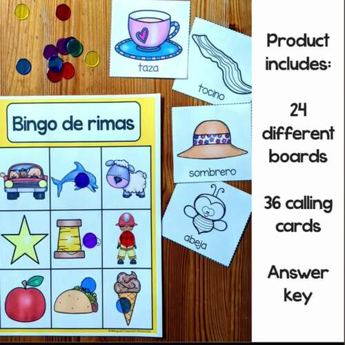 Bingo de rimas | Rhyming Bingo in Spanish by Bilingual Classroom Resources