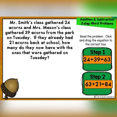 Addition & Subtraction 2-Step Word Problems within 100 Fall BOOM™ Cards ...