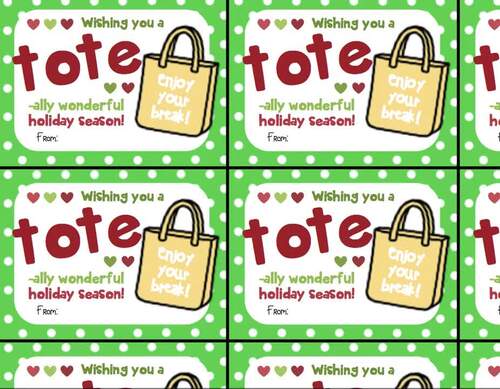 Tote Bag Winter Holiday Gift Tag- Wishing you a tote-ally wonderful ...
