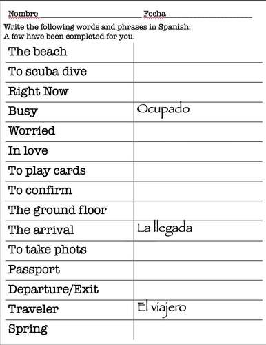 Spanish 1 End of Semester Vocabulary Review Sheets with Word Banks and ...