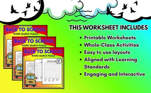 AUGUST & SEPTEMBER FUN BACK TO SCHOOL WORD SEARCH PUZZLE Grades (2-8)