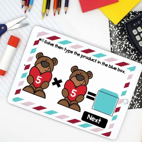 Multiplying by 2s 5s and 10s Boom Cards | Valentine's Day Themed