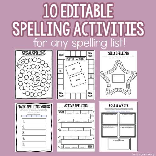 Editable Spelling Activities - Customizable for ANY Word List! | TPT