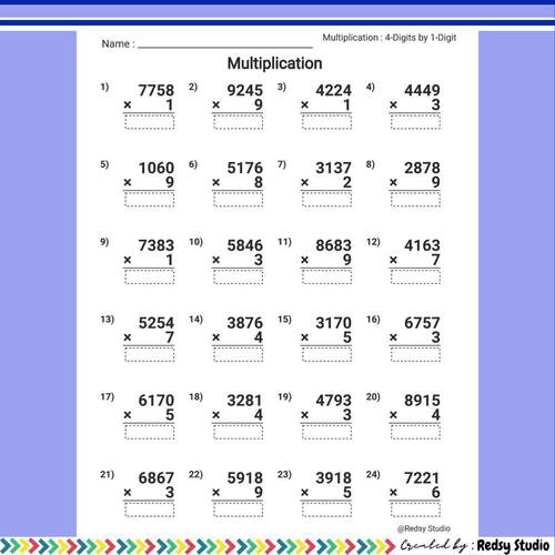 Multiplication 4-Digit by 1-Digit by Redsy Studio | TPT
