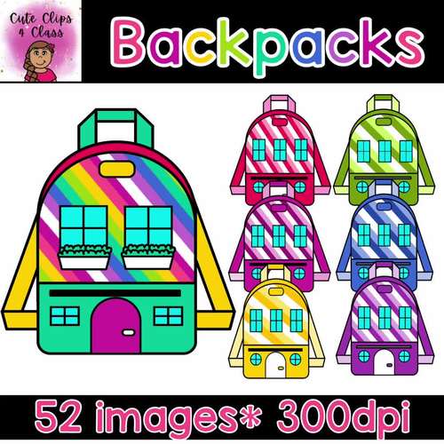 Back to School Backpack Houses Clip Art {Cute Clips 4 Class} | TPT