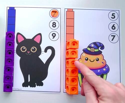 Halloween Measuring – Hands-On Math Center with Link Cubes for Kindergarten