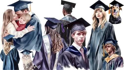 Watercolor Graduation Clipart Set of 20 Files by ArtisticTimberStudio