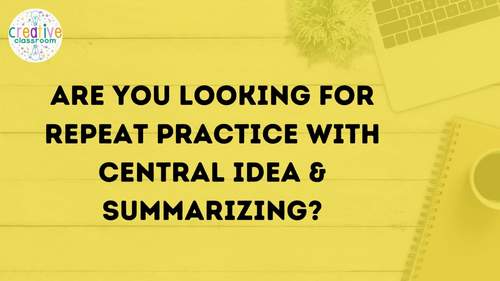 Central Idea & Summarizing Task Cards Supporting Details Worksheets ...