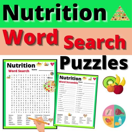 Nutrition Word Search Puzzles Vocabulary Food Terms Activity No Prep