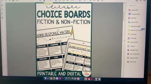 Reading Response Choice Boards | Journal Prompts | Editable | Digital