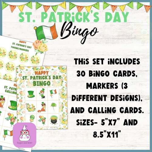 St. Patrick's Day Bingo Game: Thirty 3x3 Bingo Cards, Markers, Calling ...