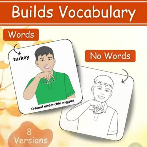 Thanksgiving Vocabulary Bilingual Picture Flashcards American Sign Language