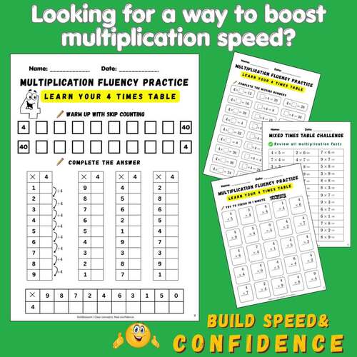 Multiplication Fluency Practice Worksheets | 2-9 Times Tables | Grades 3-5