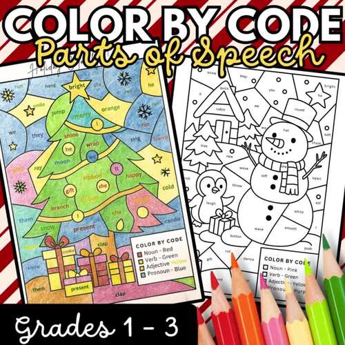 Holiday Color by Code – Parts of Speech Christmas Activities | Grammar ...