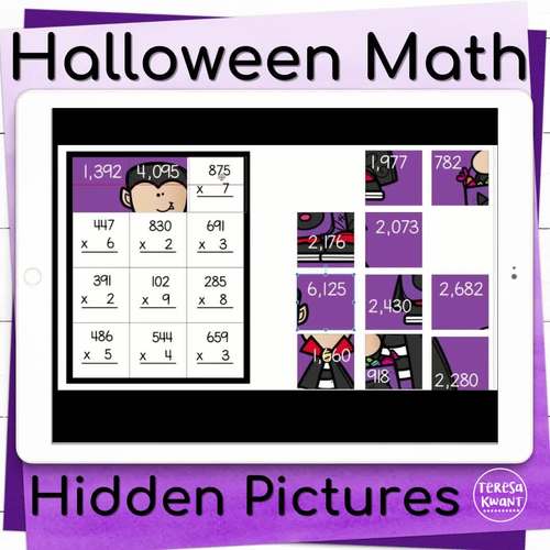 Hidden Picture Tiles Halloween Math Activity 5th Grade | Distance Learning