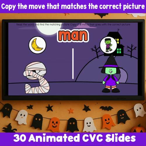 Animated Halloween CVC Word Exercise Game - Phonics - Brain Breaks