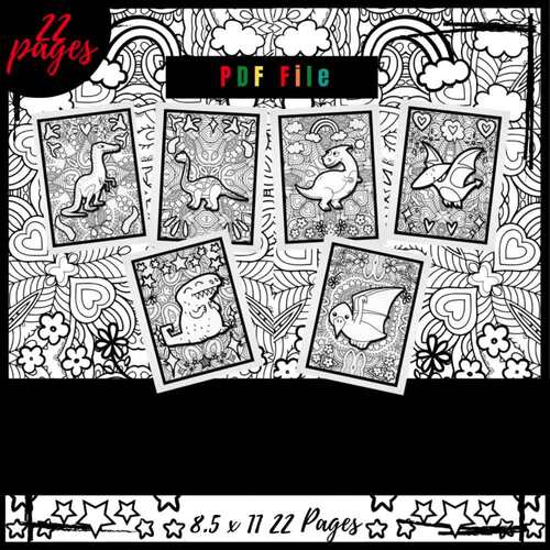 Adorable Dinosaurs Mindfulness Mandala Coloring Pages, Printable Sheets PDF