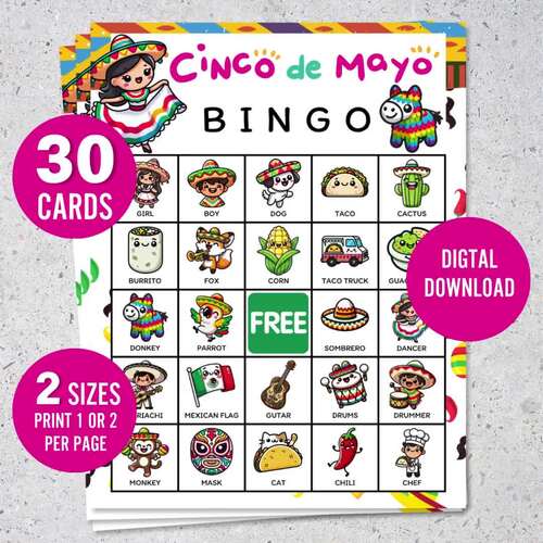 Cinco de Mayo Bingo Game | 30 Printable Cards | Fun Fiesta Activity for ...