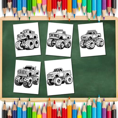 Monster Trucks Easy Simple Coloring Pages for Kids Ages 4-8 | TPT