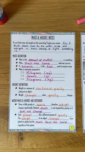 Mass and Weight Interactive Notebook Pages and PowerPoint: Mass ...