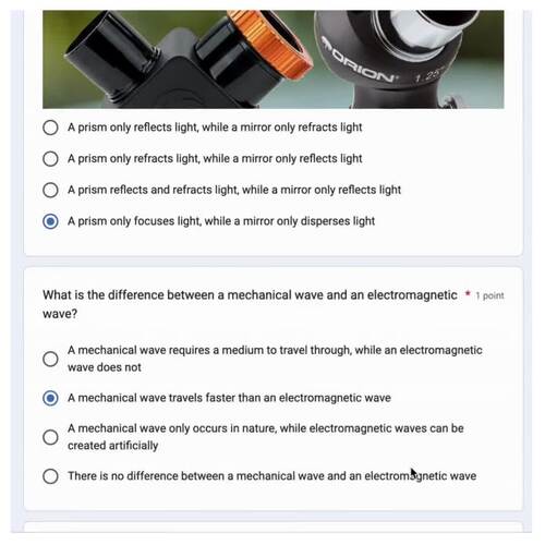 9 Google Doc and 9 Form Quizzes: MS-PS4-2 Waves (10Q and Editable)