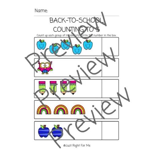 Back to School Counting to 10 Worksheets by Just Right For Me | TPT