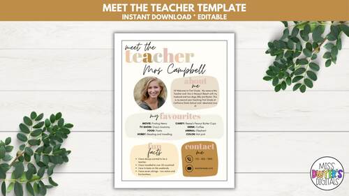 Neutral Boho Meet the Teacher Editable Template by Miss Dwyer's Digitals