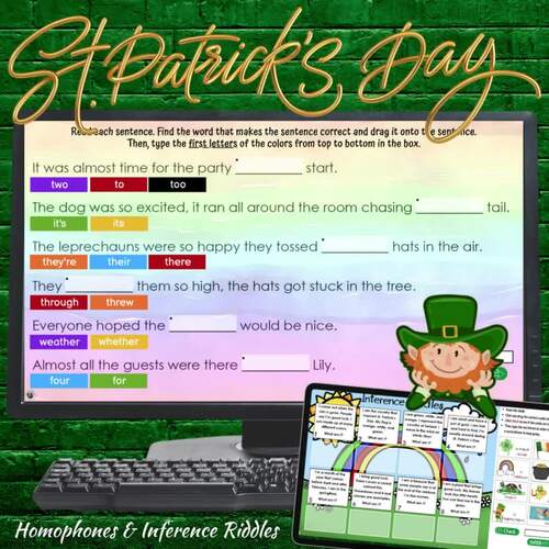 St. Patrick's Day Escape Room ELA Skills Antonyms Synonyms Homophones ...
