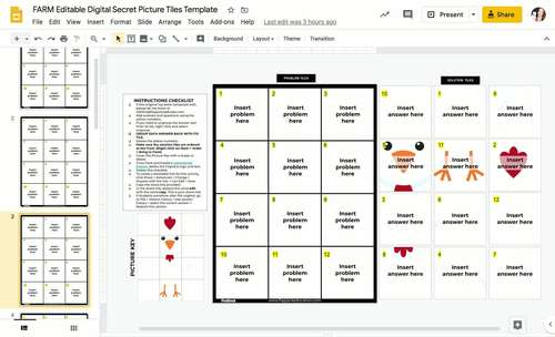 Farm Digital Editable Google Slide Secret Picture Tiles | Distance Learning