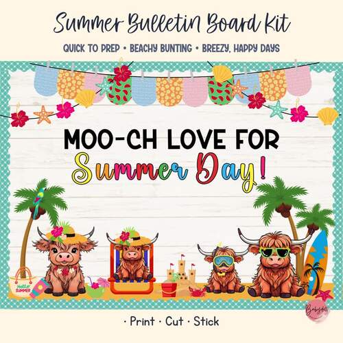 Summer Bulletin Board Kit: Highland Cow Countdown | Beach Classroom Decor