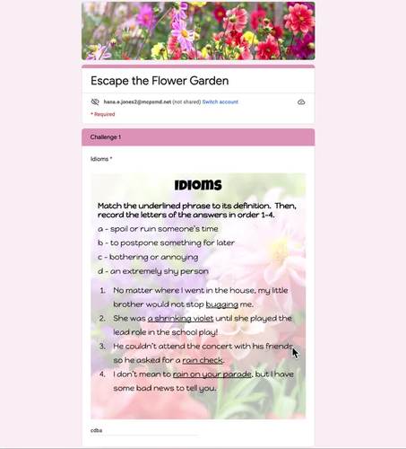 Digital Spring ELA ESCAPE ROOM - Escape the Flower Garden by Meet Ms Jones