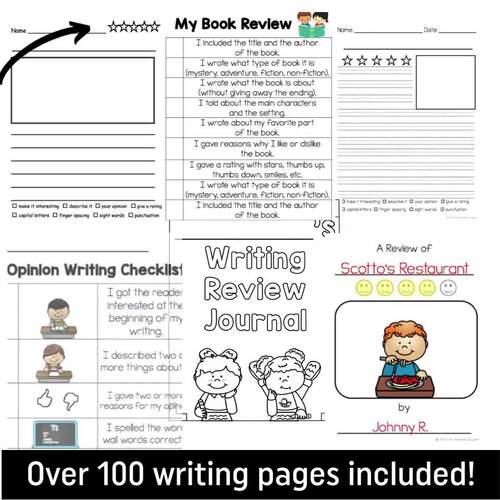 Review & Opinion Writing Checklists, Posters, and Writing Paper Choices