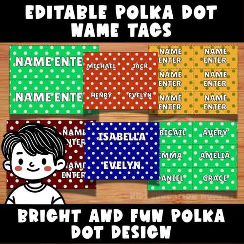 Editable Polka Dot Name Tags | Classroom Labels | Back to School