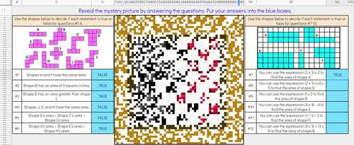 Digital Math Pixel Art Mystery 3rd Grade Solving for Area 3.MD.7