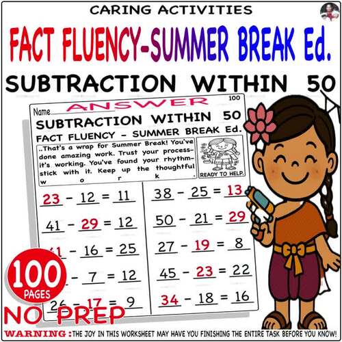 Math facts fluency timed tests subtraction within 100 Add Joy - Summer ...
