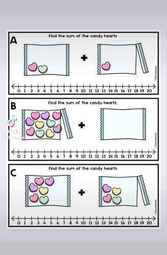 Write the Room: Sweet Sums within 10 & 20 Bilingual Addition Valentine ...