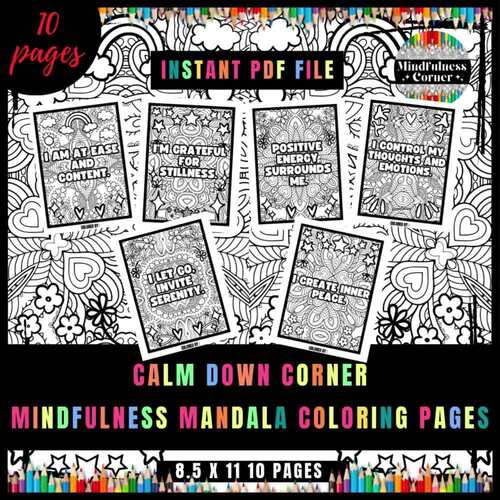 Calm Down Corner Printables, Calming Corner Affirmations Mandala ...