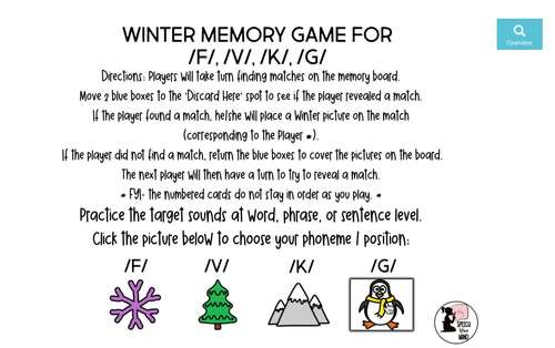 Winter Articulation Boom Cards™ for F V K G Matching Game | Winter ...