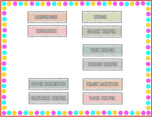 Printable Boho Neutral Spotty Classroom Jobs Labels, Classroom Jobs Cards