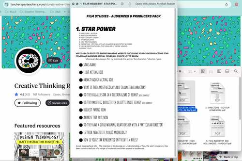 FILM INDUSTRY | Media & Film Studies Starter | HANDOUT HOMEWORK PACK