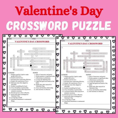 Valentine’s Day Crossword Puzzle | Valentine Vocabulary Worksheets with ...