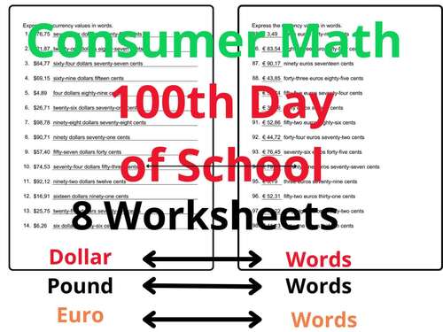 100th day of school Mastering Money Conversion Worksheets: Consumer ...