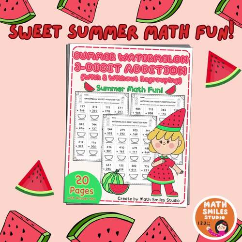 Watermelon 3-Digit Addition Summer Math With & Without Regrouping 2nd ...