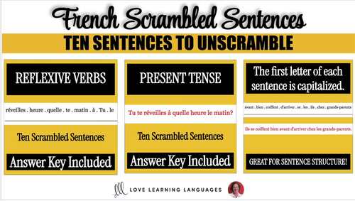 French reflexive verbs present tense scrambled sentences worksheet