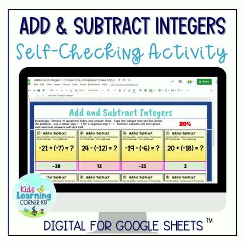 Adding And Subtracting Integers Practice Self Checking Integer Operations