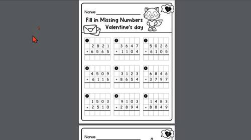 Valentine's Day Mystery Math: Fill in the Missing Numbers (4-Digit ...