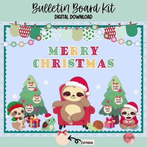 PreK-5 Classroom Decor: Merry Christmas Sloth Bulletin Board Kit ...