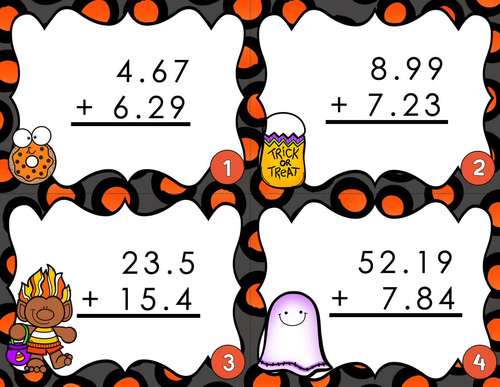Adding and Subtracting Decimals Halloween Task Cards | TPT